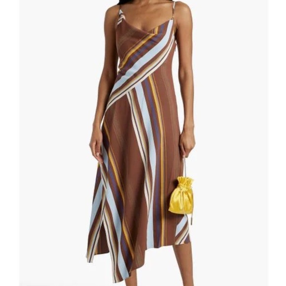 A.L.C. | Dresses | Alc Brown And Blue Striped Asymmetrical Dress | Poshmark